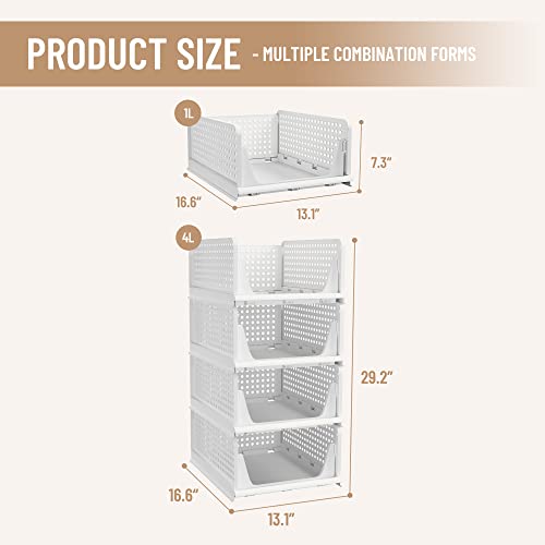 Pinkpum Stackable Plastic Storage Basket-Foldable Closet Organizers and Storage Bins 4 Pack-Drawer Shelf Storage Container for Wardrobe Cupboard Kitchen Bathroom Office 4L