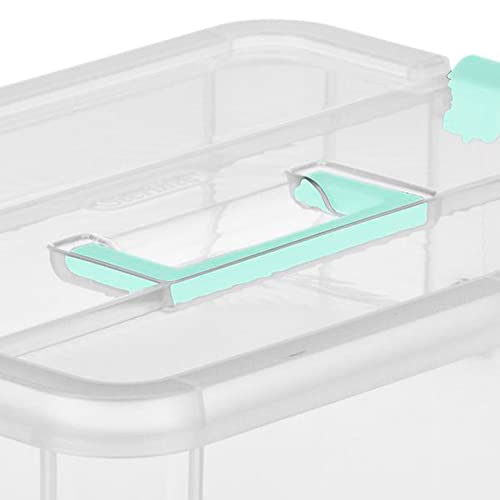 Sterilite Convenient Small Home 2-Tiered Layer Stack Carry Storage Box with Colored Accent Secure Latching Lid, Clear (4 Pack)