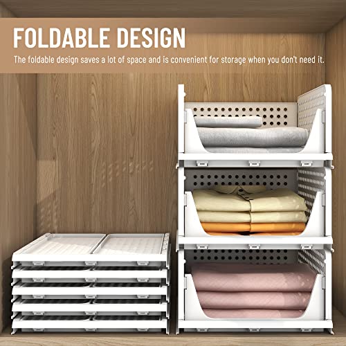 Pinkpum Stackable Plastic Storage Basket-Foldable Closet Organizers and Storage Bins 4 Pack-Drawer Shelf Storage Container for Wardrobe Cupboard Kitchen Bathroom Office 4L