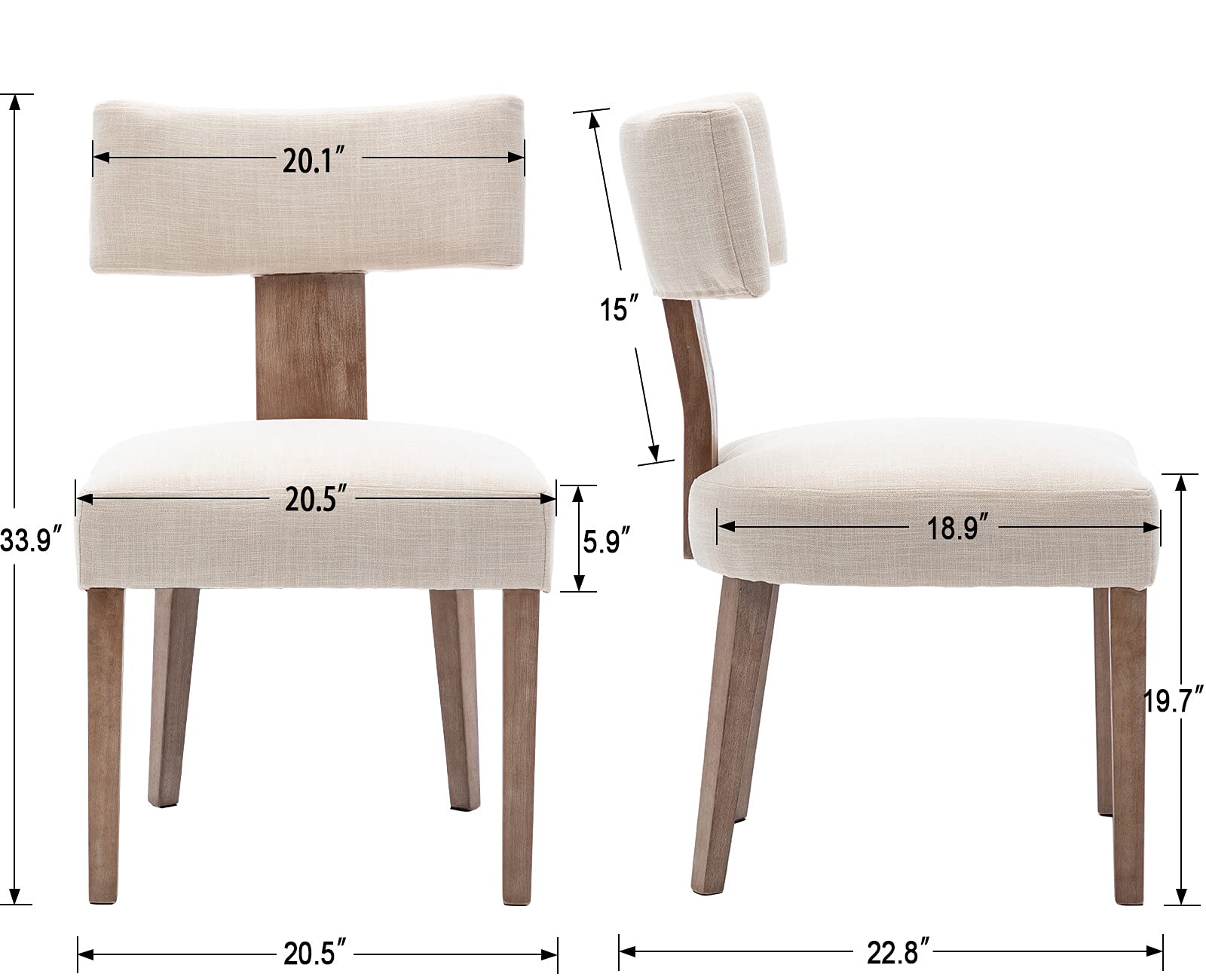 RIVOVA Mid Century Modern Dining Chairs Set of 2 Upholstered Linen Fabric Dining Chairs Curved Backrest Farmhouse Dining Room Chairs Kitchen Chairs with Wood Legs, Beige