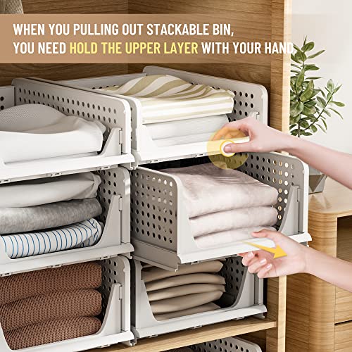 Pinkpum Stackable Plastic Storage Basket-Foldable Closet Organizers and Storage Bins 4 Pack-Drawer Shelf Storage Container for Wardrobe Cupboard Kitchen Bathroom Office 4L
