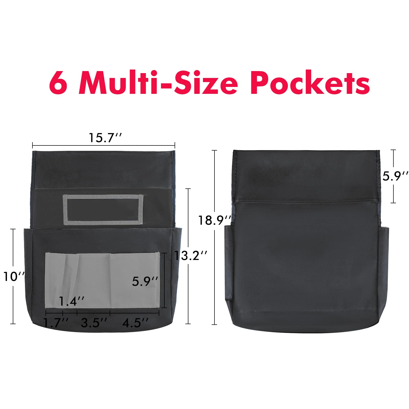 AUVCAS Black Chair Back Pocket School Seat Chair Storage Pocket Organizer with Label Slot Multiple Pockets for School Home Classroom Preschool Daycare