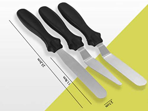 Naranqa Professional Offset Spatula Set with Plastic Handle - 3-Piece Stainless Steel Icing Spatula Variety Set & Cake Decorating Tools, Flexible Resistant Blades, 2 Angled and 1 Straight