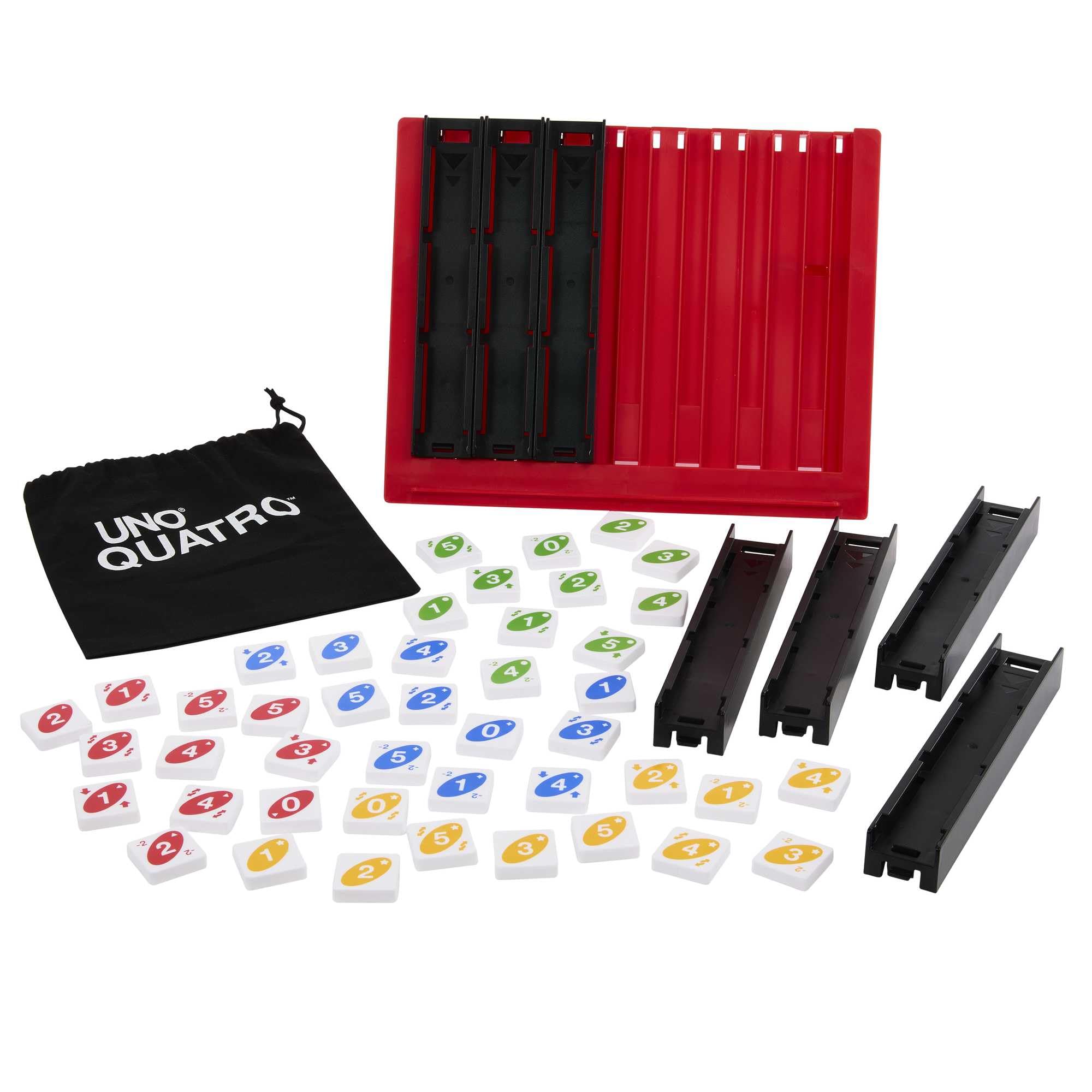 Mattel Games UNO Quatro Game with Colored Tiles & Plastic Grid for Adult, Family & Parties, 2 to 4 Players Ages 7 Years Old & Up
