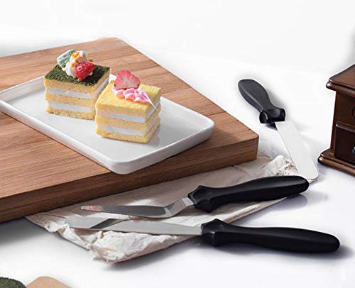 Naranqa Professional Offset Spatula Set with Plastic Handle - 3-Piece Stainless Steel Icing Spatula Variety Set & Cake Decorating Tools, Flexible Resistant Blades, 2 Angled and 1 Straight