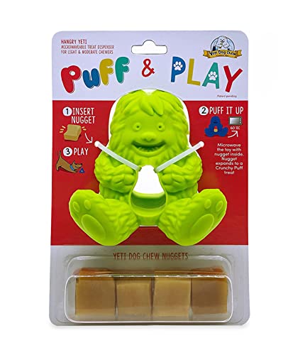 Yeti Puff and Play Dog Toy Interactive Nuggets Treats Dispenser Puzzle, Fun Stimulating Chew Toy for Teething, Behavior Training, Anxiety Calming, for Light to Moderate Chewers, Green