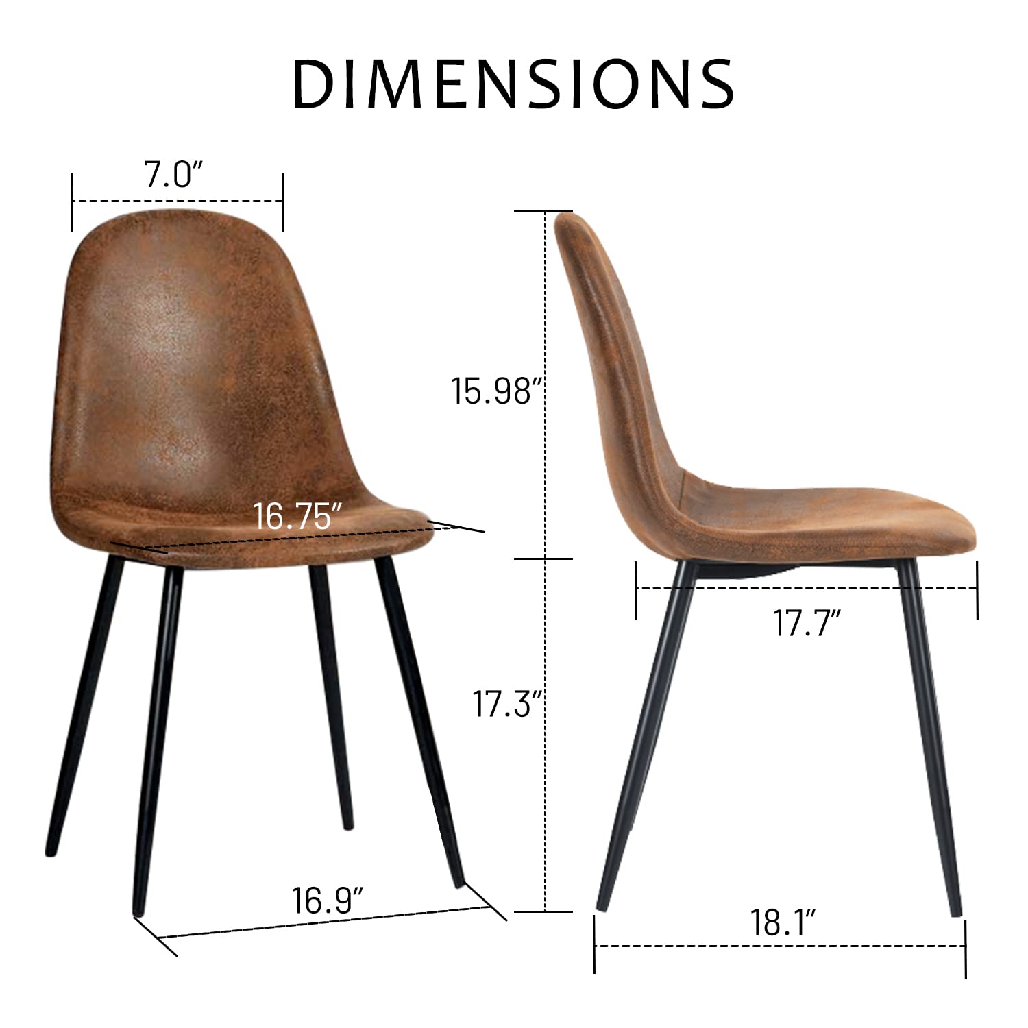 FurnitureR Dining Chairs Comfortable Upholstered Side Seating Armless for Home Kitchen Bedroom Living Room Guest Restaurant Cafe (Brown, Set of 4)