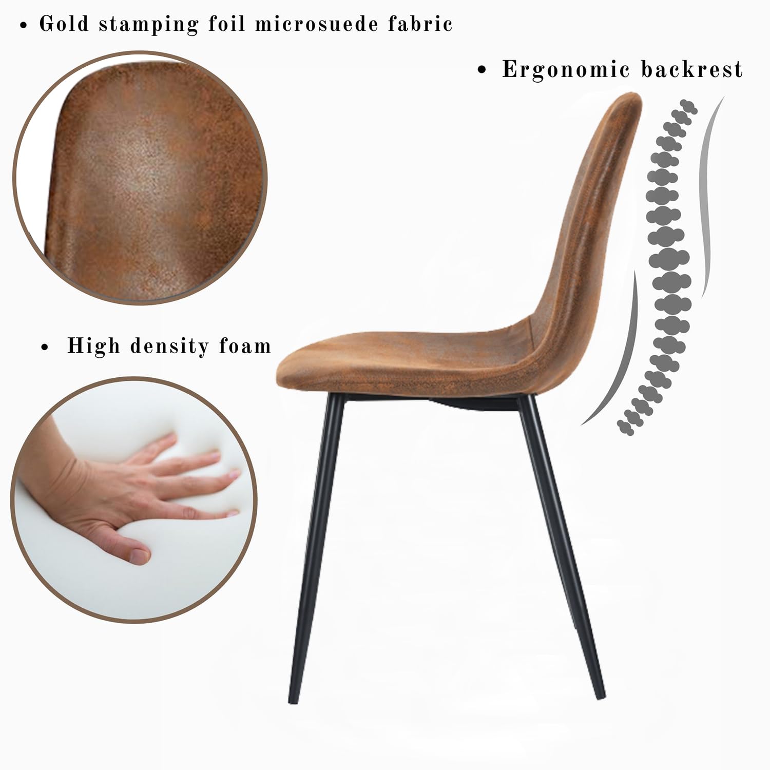 FurnitureR Dining Chairs Comfortable Upholstered Side Seating Armless for Home Kitchen Bedroom Living Room Guest Restaurant Cafe (Brown, Set of 4)