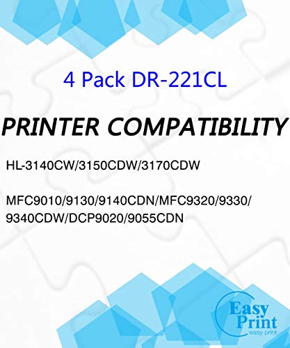 EASYPRINT (4 Pack) Compatible DR221 DR-221CL Drum Unit Use for Brother DCP-9020CDW HL-3140CDW HL-3170CDW MFC-9140CDN MFC-9330CDW Printer (BK/C/M/Y)
