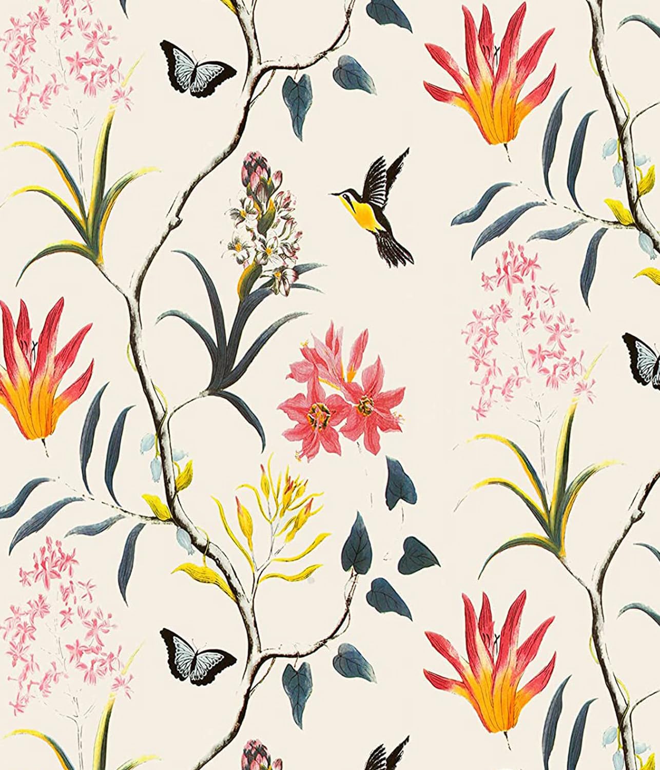 Orainege Floral Peel and Stick Wallpaper Vintage Floral Wallpaper 17.7in x 393.7in Floral Contact Paper Peel and Stick Bird Removable Wallpaper Flowers Butterfly Self Adhesive Wall Paper Bathroom