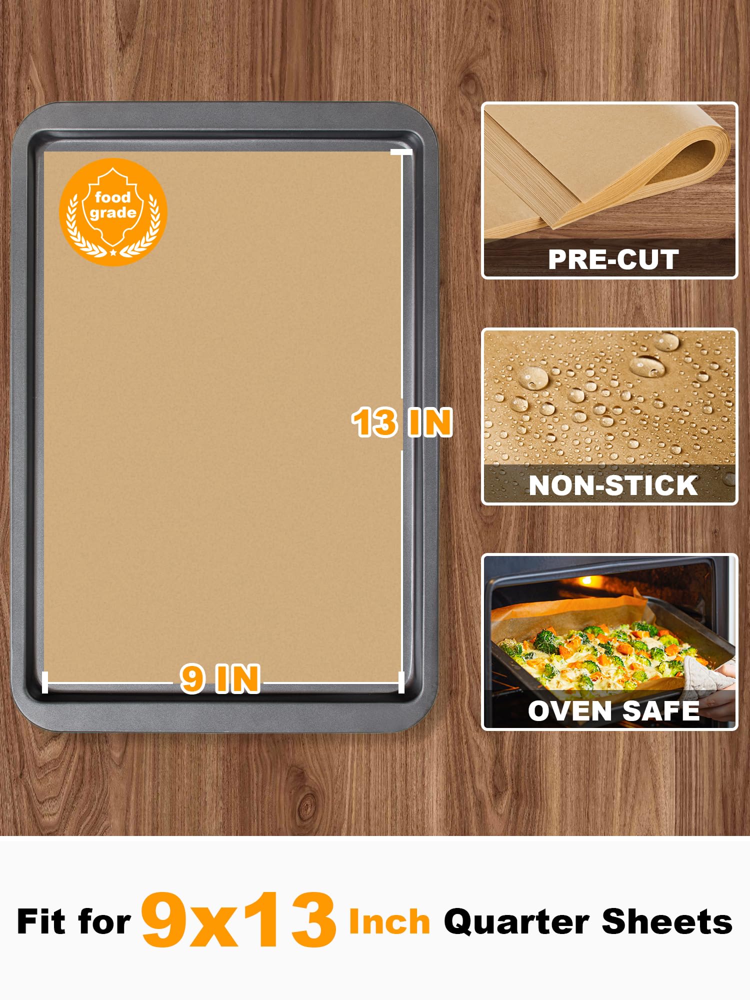 SMARTAKE 200 Pcs Parchment Paper Baking Sheets, 9x13 Inches Non-Stick Precut Baking Parchment, for Baking Grilling Air Fryer Steaming Bread Cup Cake Cookie and More (Unbleached)