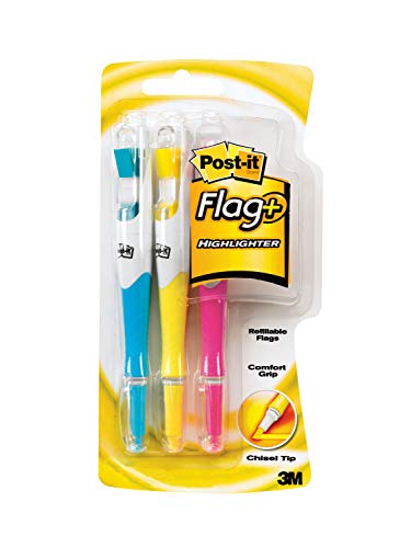 Post-it Flags + Highlighter, 3 Pack, 50 Color Coordinated Flags/Highlighter, Yellow, Pink, Blue (689-HL3)