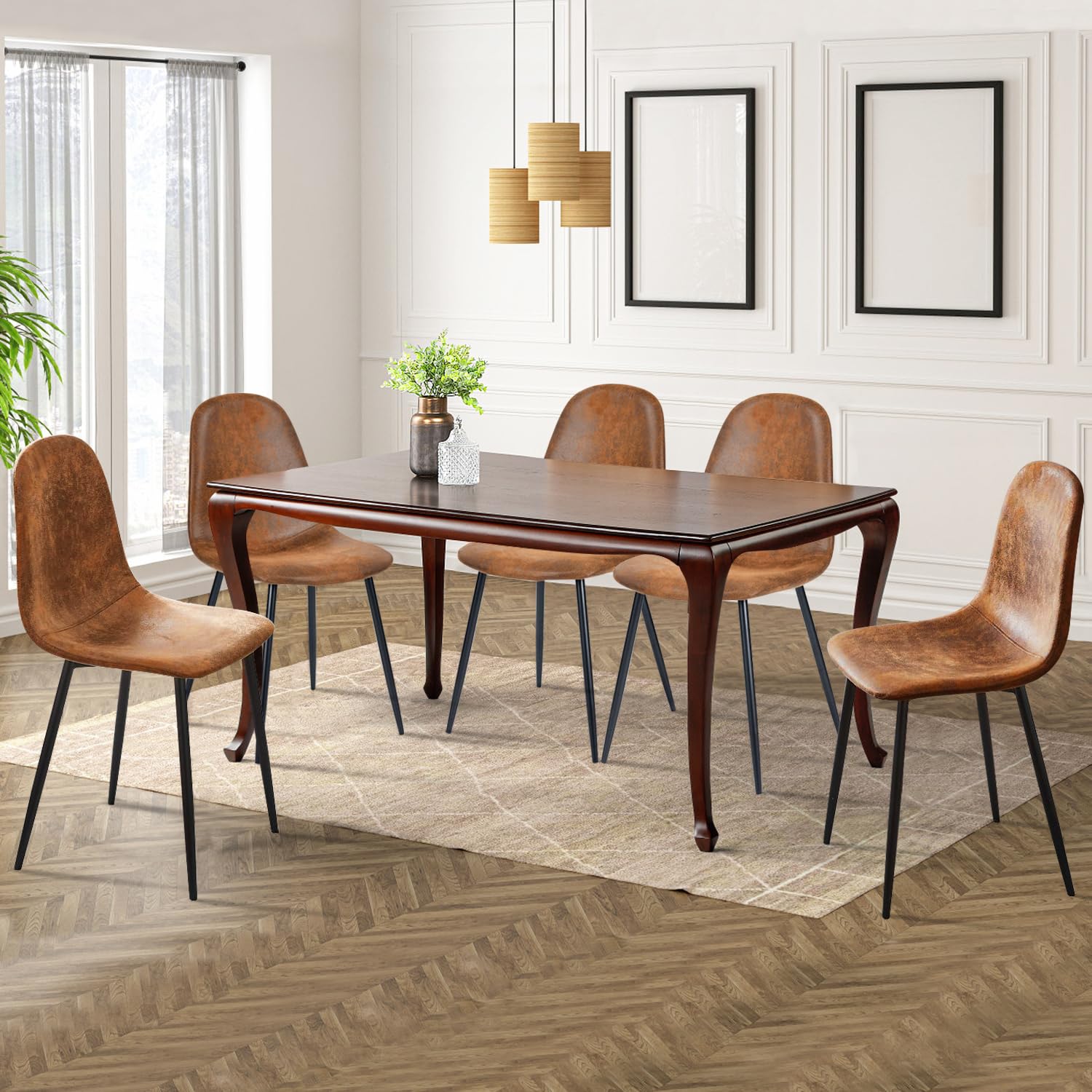 FurnitureR Dining Chairs Comfortable Upholstered Side Seating Armless for Home Kitchen Bedroom Living Room Guest Restaurant Cafe (Brown, Set of 4)
