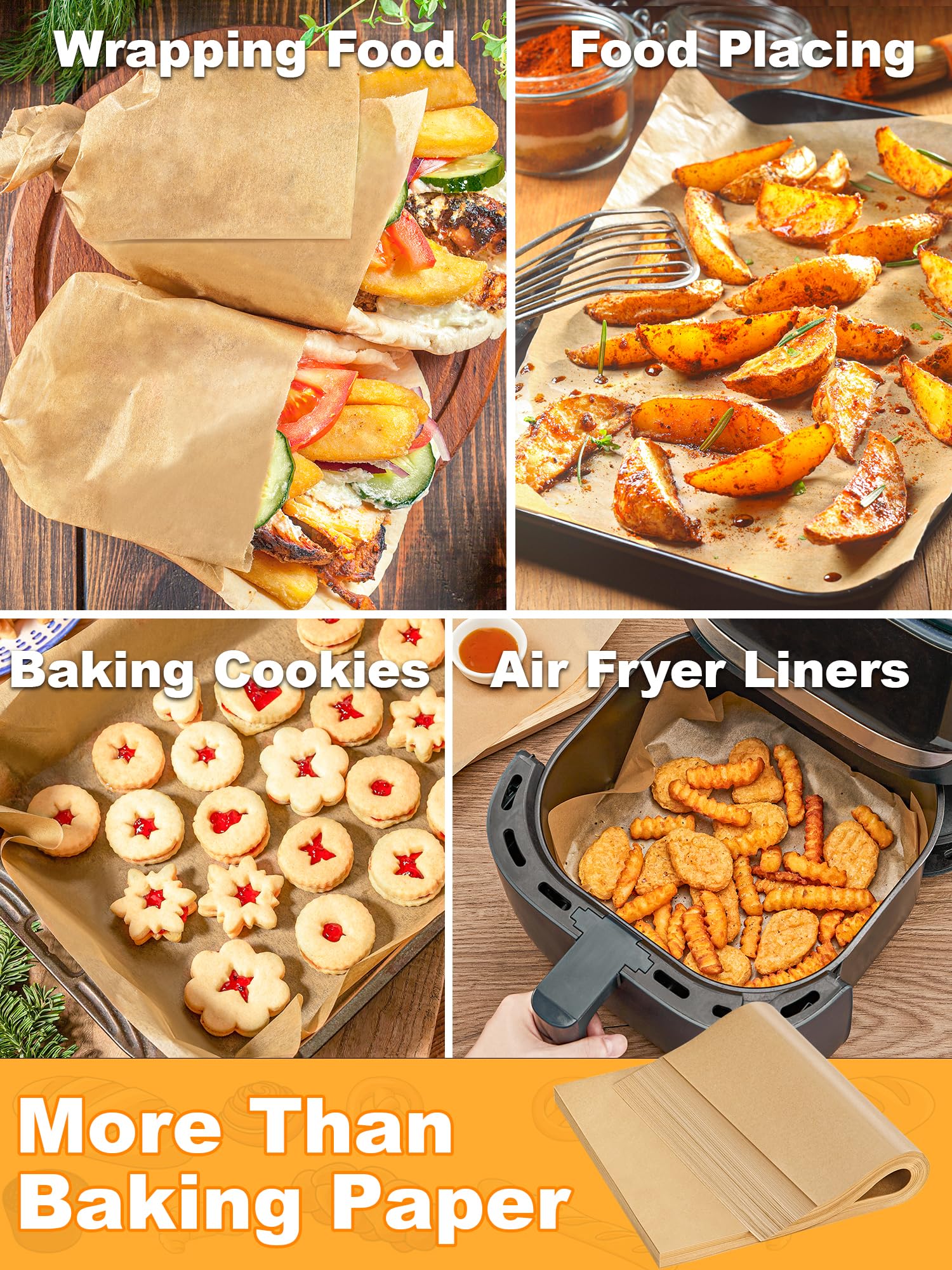 SMARTAKE 200 Pcs Parchment Paper Baking Sheets, 9x13 Inches Non-Stick Precut Baking Parchment, for Baking Grilling Air Fryer Steaming Bread Cup Cake Cookie and More (Unbleached)