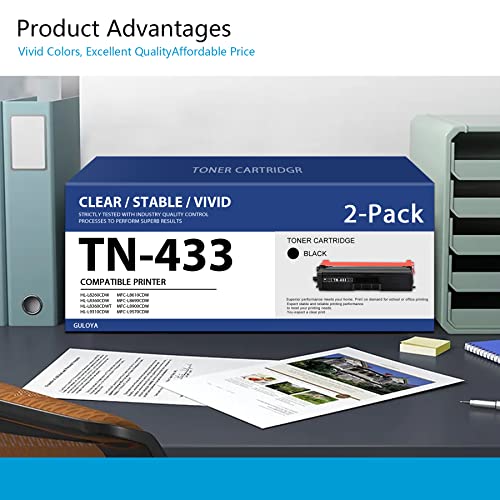GULOYA TN433 TN-433 Toner Cartridge Black High Yield 2 Pack Compatible Replacement for Brother TN4332PK HL-L8260CDW L8360CDW DCP-L8410CDW MFC-L8610CDW L9570CDW Printer Toner