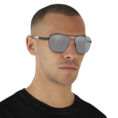 A|X ARMANI EXCHANGE Men's AX2040S Pilot Sunglasses, Light Grey Mirrored Black, 64 mm