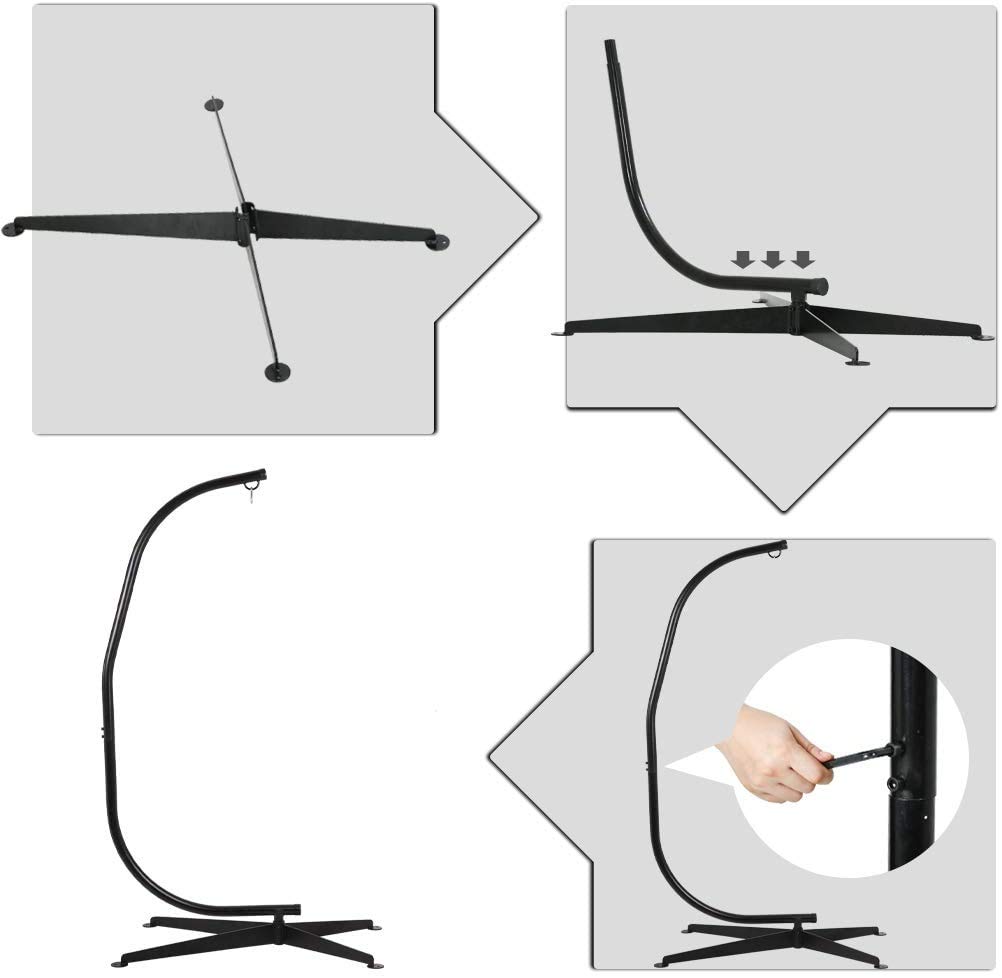 Ezone Heavy Duty Metal Hanging Hammock C-Stand for Chair, Porch Swing W/Weather-Resistant Finish, Offset Base, 360-DEGREE Rotation