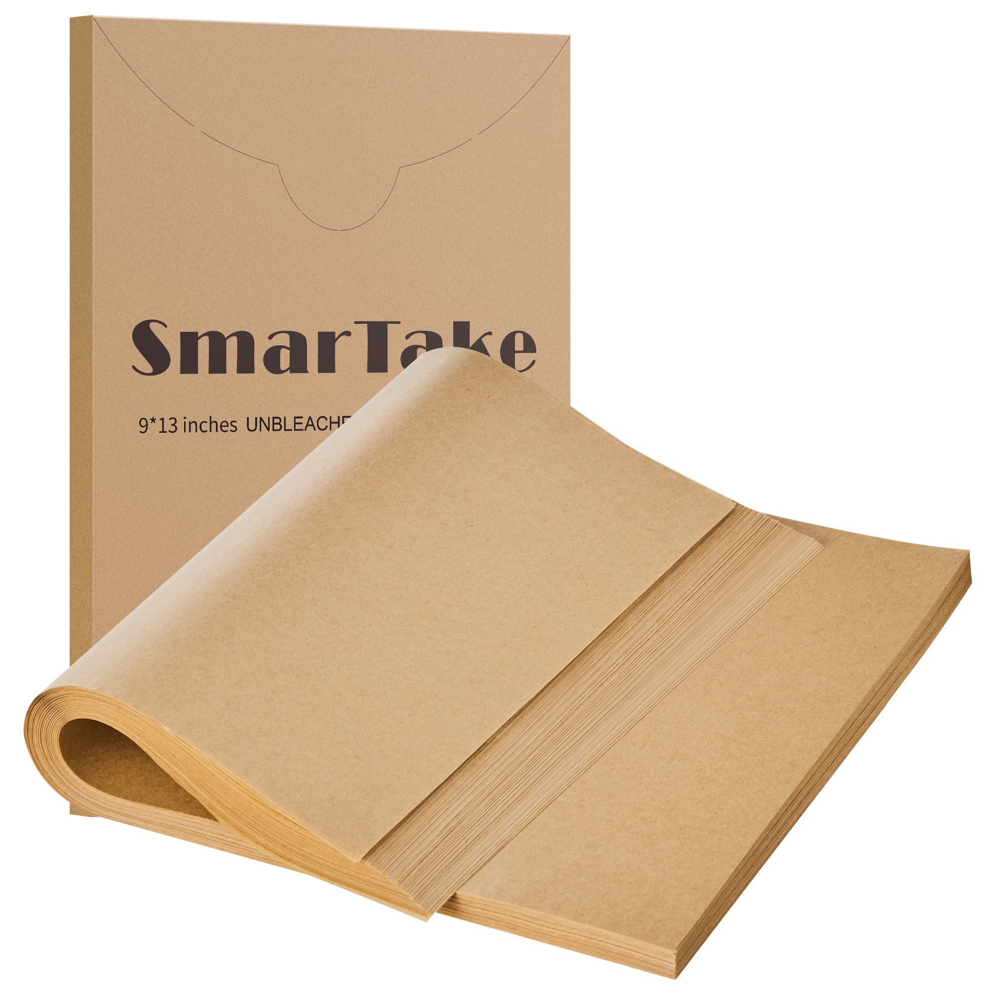 SMARTAKE 200 Pcs Parchment Paper Baking Sheets, 9x13 Inches Non-Stick Precut Baking Parchment, for Baking Grilling Air Fryer Steaming Bread Cup Cake Cookie and More (Unbleached)