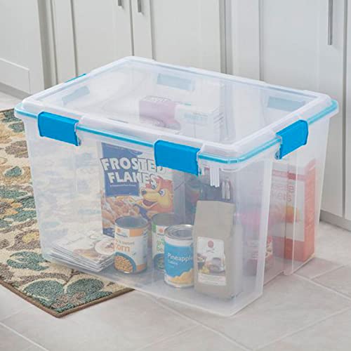 Sterilite 80 Quart Clear Plastic Stackable Storage Container Box Bin with Air Tight Gasket Seal Latching Lid Long Term Organizing Solution, 8 Pack