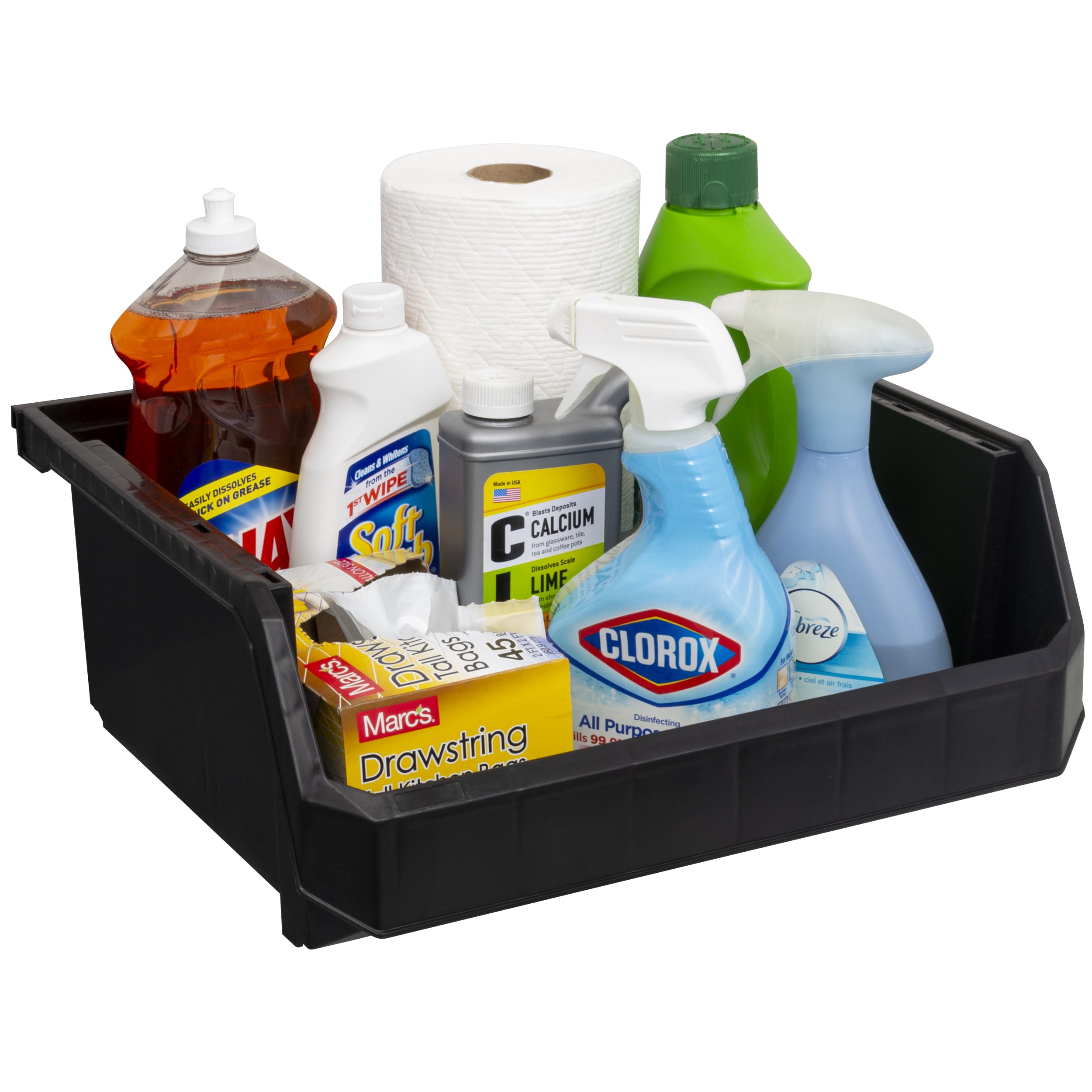 ReadySpace Plastic Containers for Organizing and Storage Bins for Closet, Kitchen, Office, Garage or Pantry Organization, Stackable Bins, Extra Large (14.8" x 16.5" x 7"), 4-Pack, Black