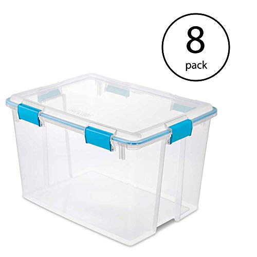 Sterilite 80 Quart Clear Plastic Stackable Storage Container Box Bin with Air Tight Gasket Seal Latching Lid Long Term Organizing Solution, 8 Pack
