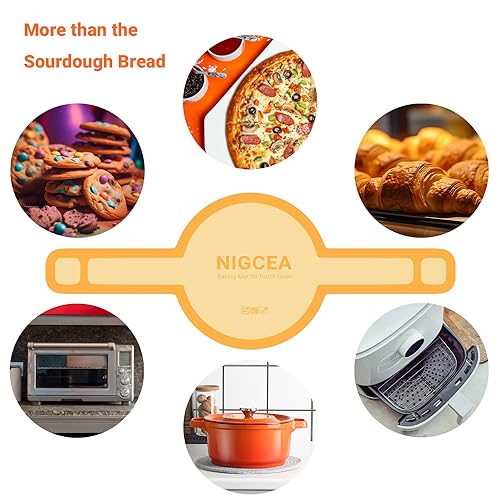NIGCEA Silicone Bread Sling Sourdough Silicone Baking Mat for Dutch Oven, Long Handles Non-stick 8.3 Inch, 536º F/ 280º C, 2 Pcs Orange Sourdough Bread Baking Supplies