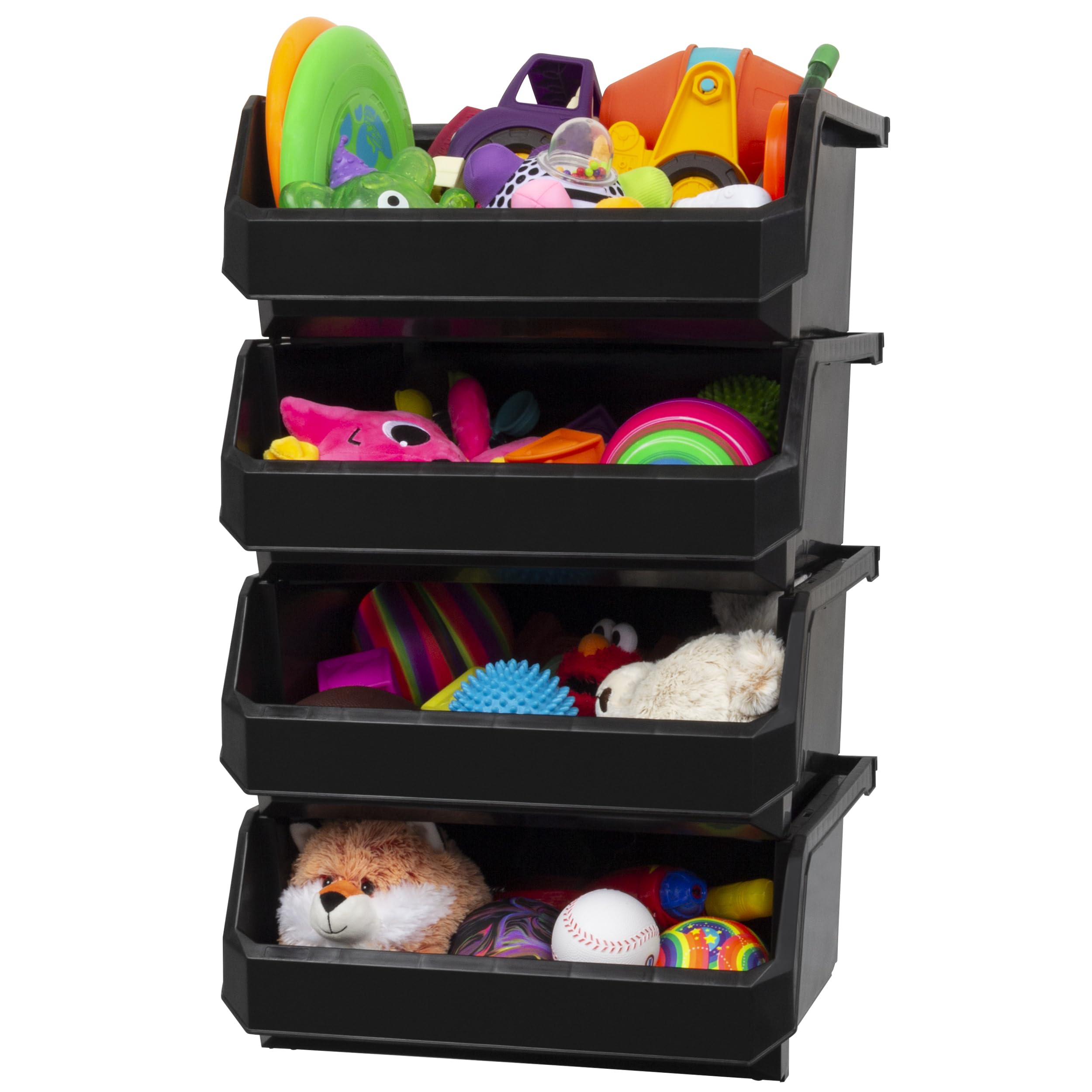 ReadySpace Plastic Containers for Organizing and Storage Bins for Closet, Kitchen, Office, Garage or Pantry Organization, Stackable Bins, Extra Large (14.8" x 16.5" x 7"), 4-Pack, Black