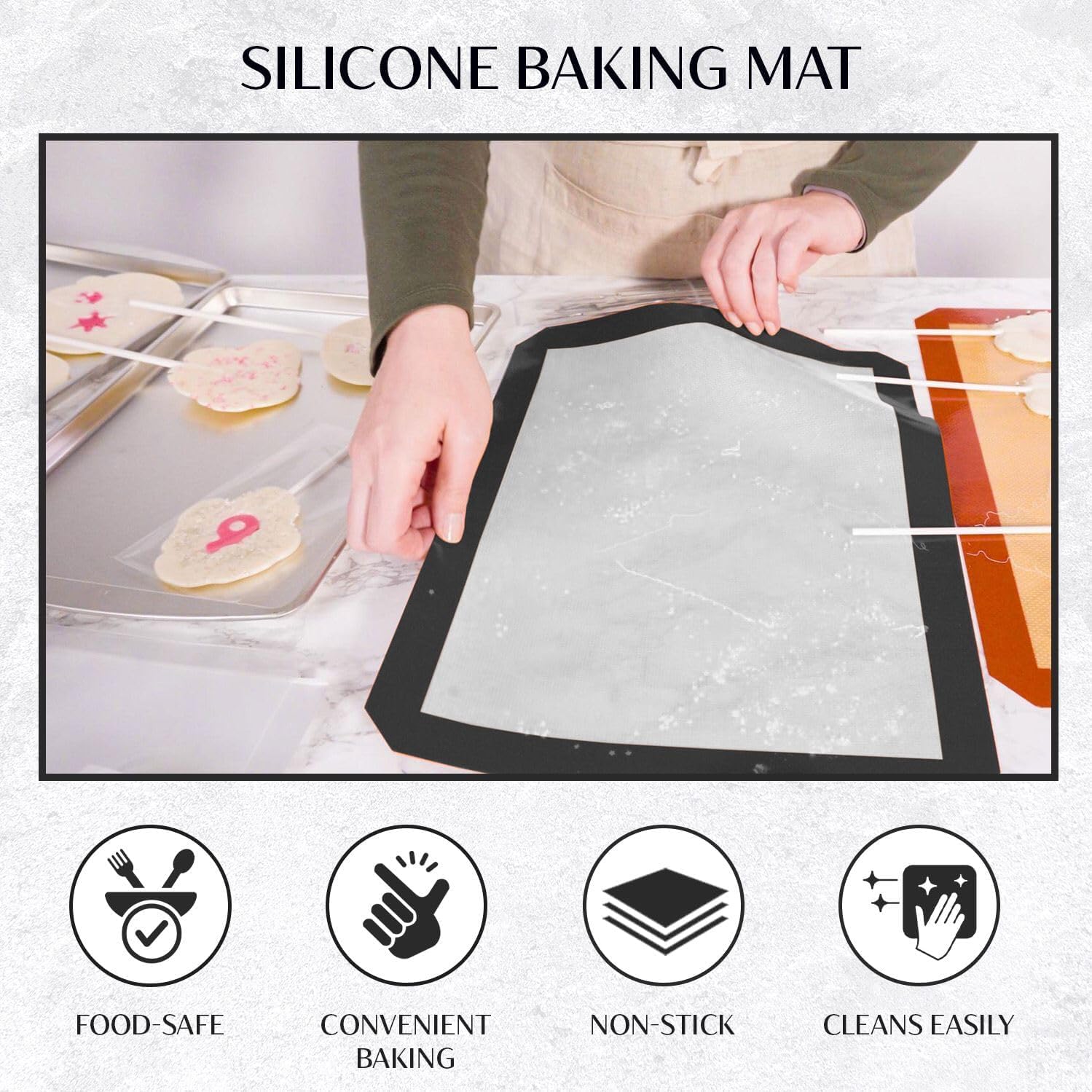 Large Silicone Baking Mat (15.7'x23.6') with Measurement Indicators, Non-Slip Surface, and Pastry Mat Sheet for Dough Rolling - Perfect for Creating Cookies, Macarons, and Bread - Pack of 2
