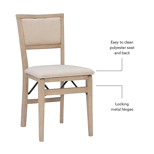 Linon Keira Wooden Folding Chair Upholstered Seat and Back Set of 2, Dining Height, Rustic Natural & Beige