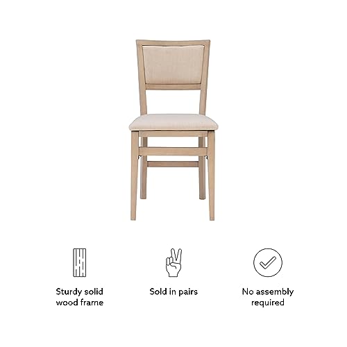 Linon Keira Wooden Folding Chair Upholstered Seat and Back Set of 2, Dining Height, Rustic Natural & Beige