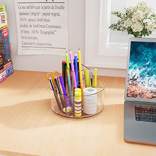 Marbrasse Acrylic Pen Holder, 360-degree Rotating Clear Pen Organizer for Desk, Desktop Stationery Organizer Caddy for Office School Home & Art Supplies (Acrylic Circle)