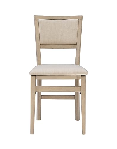 Linon Keira Wooden Folding Chair Upholstered Seat and Back Set of 2, Dining Height, Rustic Natural & Beige