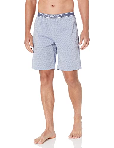 Emporio Armani Men's Yarn Dyed Woven Pyjama Bermuda, Light Blue/Blue Rombhus, Small