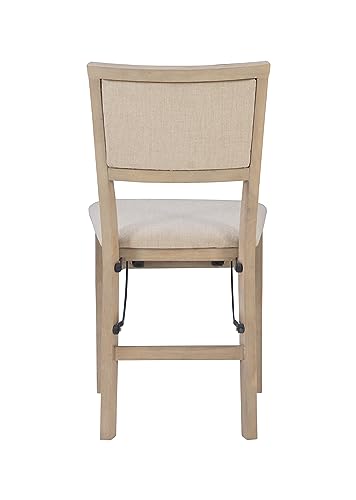 Linon Keira Wooden Folding Chair Upholstered Seat and Back Set of 2, Dining Height, Rustic Natural & Beige