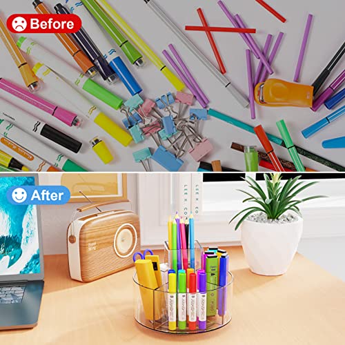 Marbrasse Acrylic Pen Holder, 360-degree Rotating Clear Pen Organizer for Desk, Desktop Stationery Organizer Caddy for Office School Home & Art Supplies (Acrylic Circle)