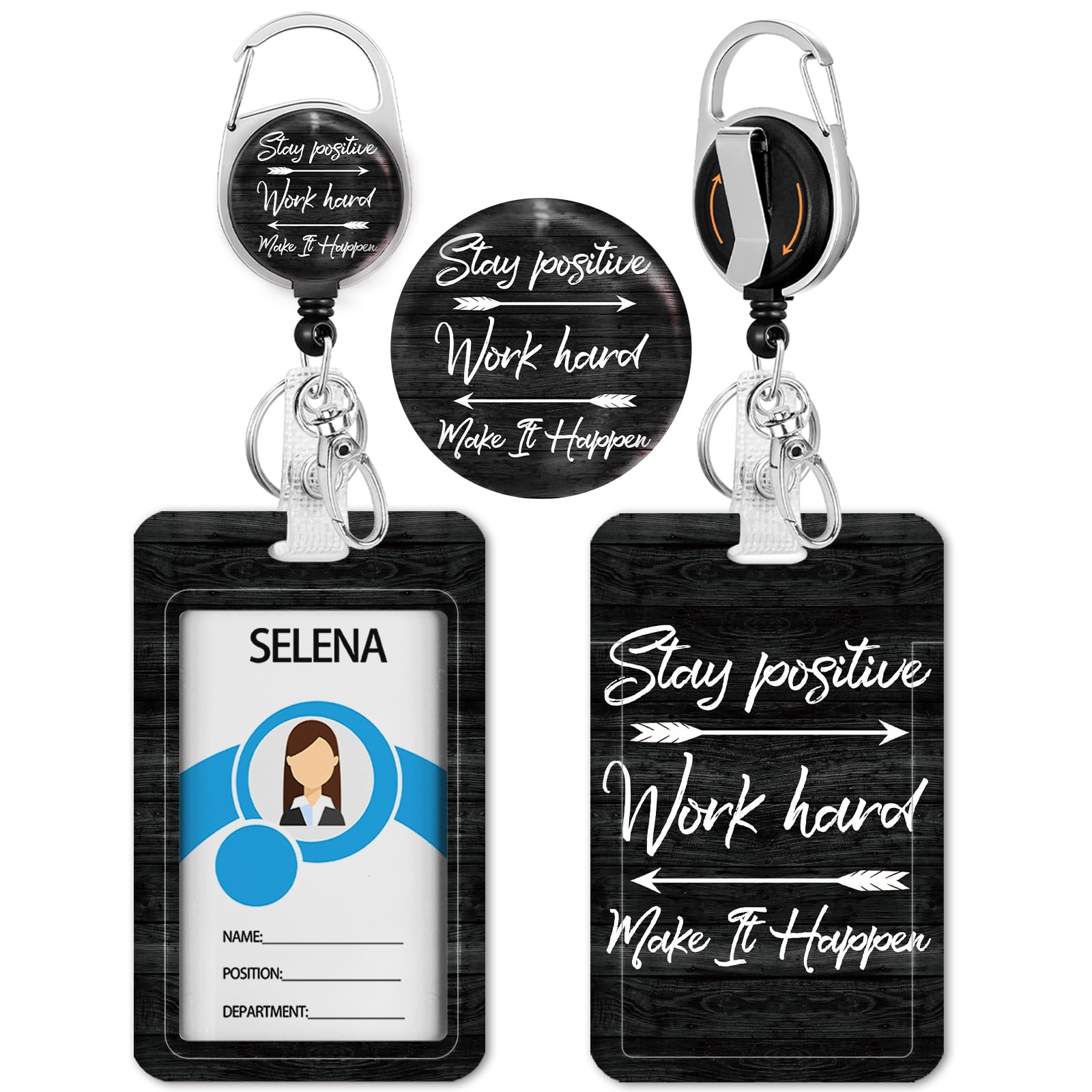 Black Stay Positive Badge Holder with Retractable Reel, Id Badge Holder Heavy Duty Retractable Clip, Vertical Work Card Name Tag Id Holder Badge Cover for Nurse Teacher Office Women Student Gifts