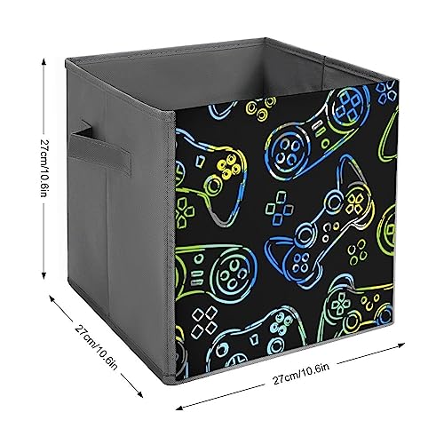 DamTma Storage Cubes Colorful Joystick Game 11 Inch Cube Storage Bin with Handles Video Games Fabric Collapsible Cube Baskets for Shelf Toys Clothing Books