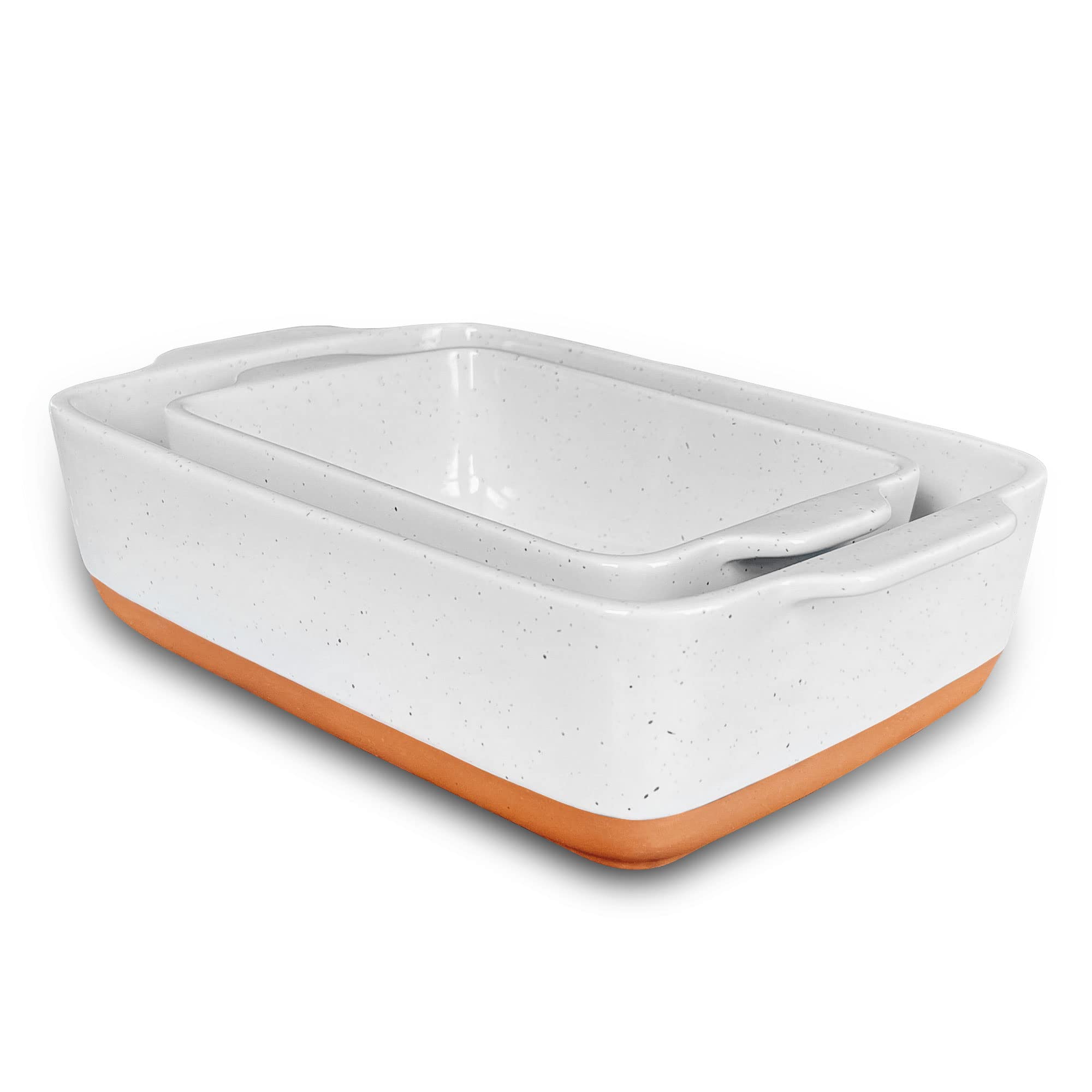 Mora 7x11in & Loaf Baking Dishes - Porcelain Casserole & Bakeware, Oven-to-Table, Freezer Safe - Set of 2, White