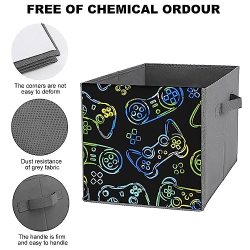 DamTma Storage Cubes Colorful Joystick Game 11 Inch Cube Storage Bin with Handles Video Games Fabric Collapsible Cube Baskets for Shelf Toys Clothing Books