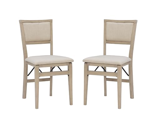 Linon Keira Wooden Folding Chair Upholstered Seat and Back Set of 2, Dining Height, Rustic Natural & Beige