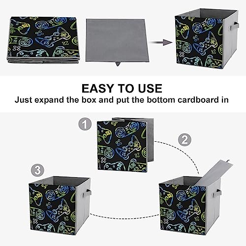 DamTma Storage Cubes Colorful Joystick Game 11 Inch Cube Storage Bin with Handles Video Games Fabric Collapsible Cube Baskets for Shelf Toys Clothing Books