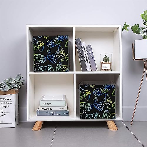 DamTma Storage Cubes Colorful Joystick Game 11 Inch Cube Storage Bin with Handles Video Games Fabric Collapsible Cube Baskets for Shelf Toys Clothing Books
