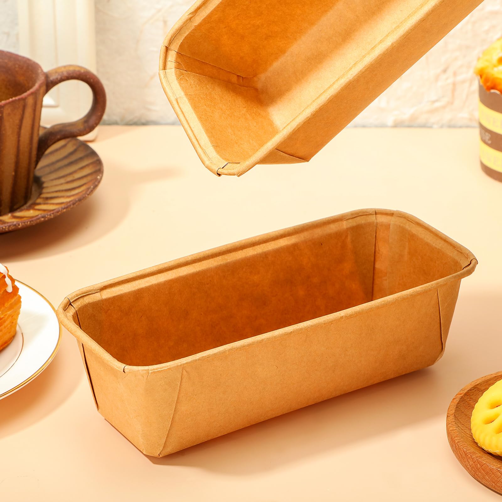 Mifoci 25 Pcs Paper Loaf Pans for Baking Easy Kraft Paper Bread Baking Pans Disposable Paper Baking Loft Mold for Microwave Freezer Oven Safe Display(Rectangle)