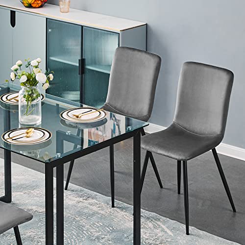 wOod-it Dining Chairs Set of 4, Pre Assembled Velvet Chair Set Upholstered with Metal Legs Modern for Dining Room, Kitchen, 16.9" W x 18.1" D x 34.8" H (Grey)