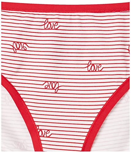 Amazon Essentials Women's Cotton Bikini Brief Underwear - Discontinued Colors, Pack of 6, Hearts/Multicolor/Stripe, Medium