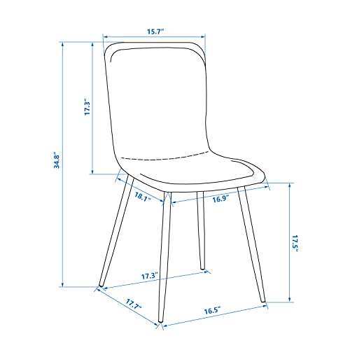 wOod-it Dining Chairs Set of 4, Pre Assembled Velvet Chair Set Upholstered with Metal Legs Modern for Dining Room, Kitchen, 16.9" W x 18.1" D x 34.8" H (Grey)