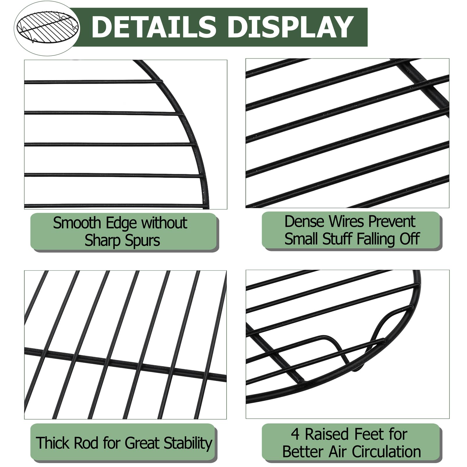 TeamFar Cooling Rack, 9inch Round Baking Wire Rack with Stainless Steel Core & Nonstick Coating, for Roasting Grilling Steaming, Non Toxic & Sturdy, Oven Safe & Anti-melt, Easy Clean β Set of 2