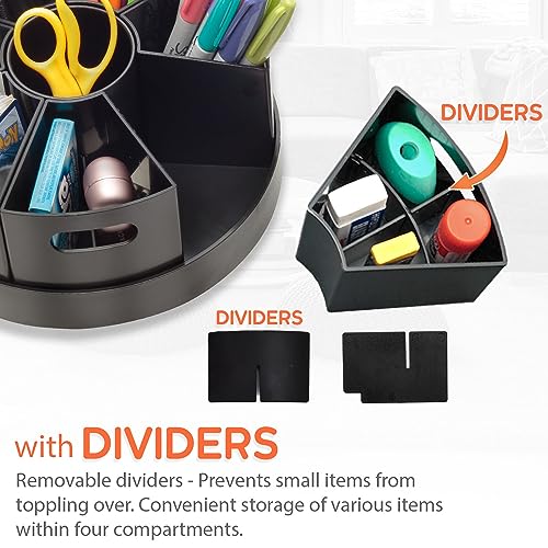 PUZZLE EZ Black Rotating Desk Organizer Lazy Susan Caddies for Home School Office Supplies, Pens, Markers and Art Supplies for Classroom