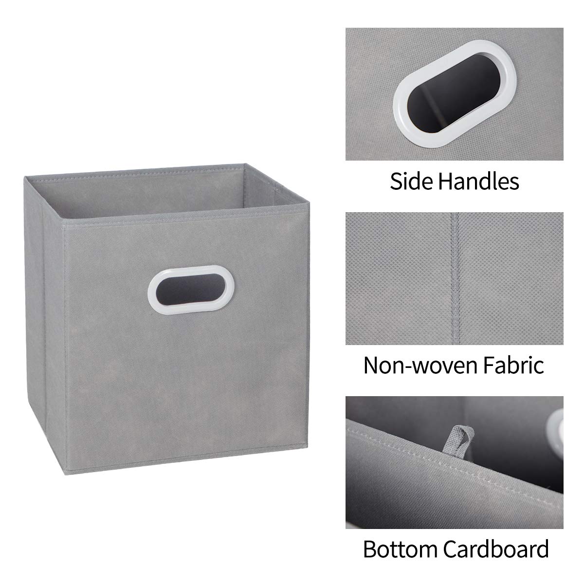 MAX Houser Fabric Storage Bins Cubes Baskets Containers with Dual Plastic Handles for Home Closet Bedroom Drawers Organizers (Cattail Gray)