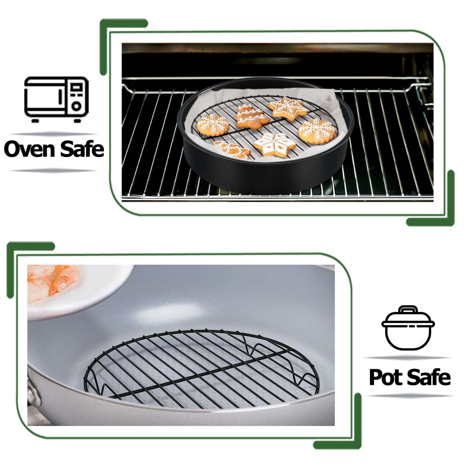 TeamFar Cooling Rack, 9inch Round Baking Wire Rack with Stainless Steel Core & Nonstick Coating, for Roasting Grilling Steaming, Non Toxic & Sturdy, Oven Safe & Anti-melt, Easy Clean β Set of 2